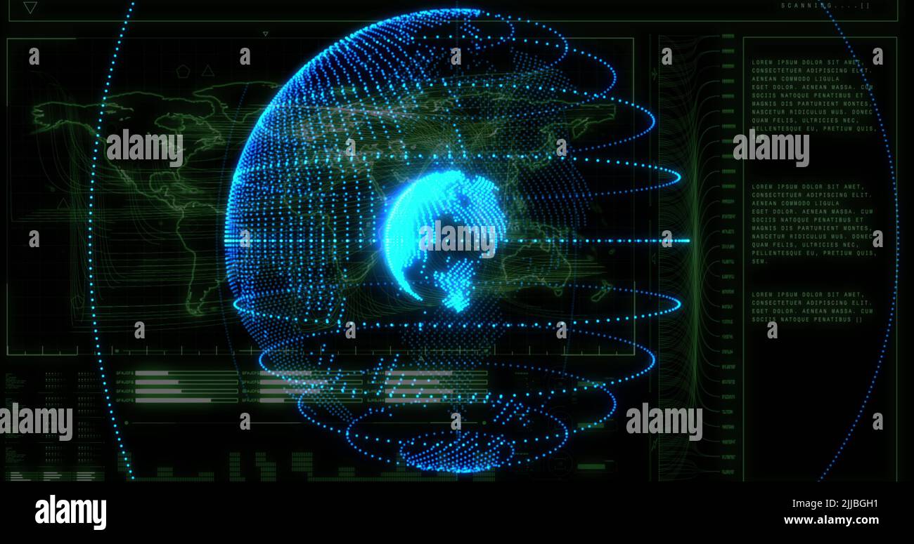 Image of network of connections and data processing over world map and ...