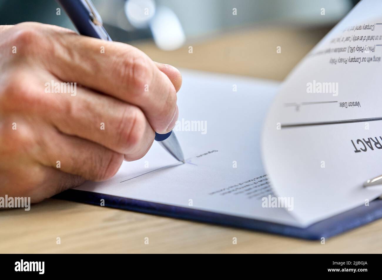 Business man ceo executive putting hand signature on document, signing ...