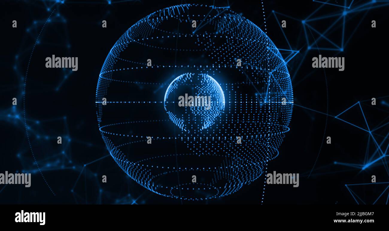 Image of network of connections over spinning globe. Global connections ...