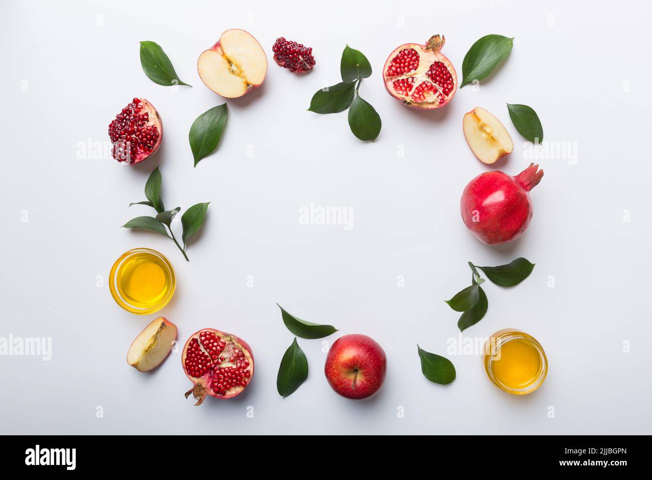 Rosh hashanah concept. Frame made of symbols jewish New Year holiday ...