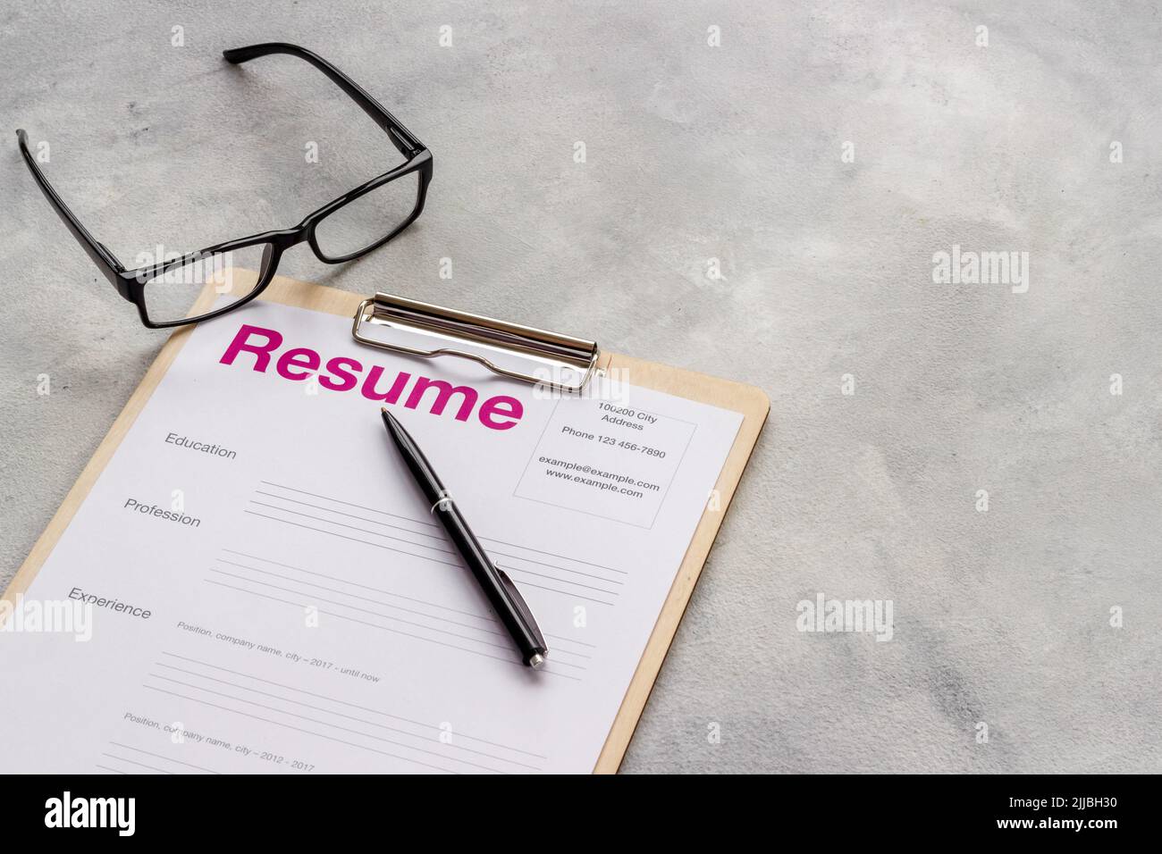 Resume application form on job seeker or HR manager table Stock Photo ...