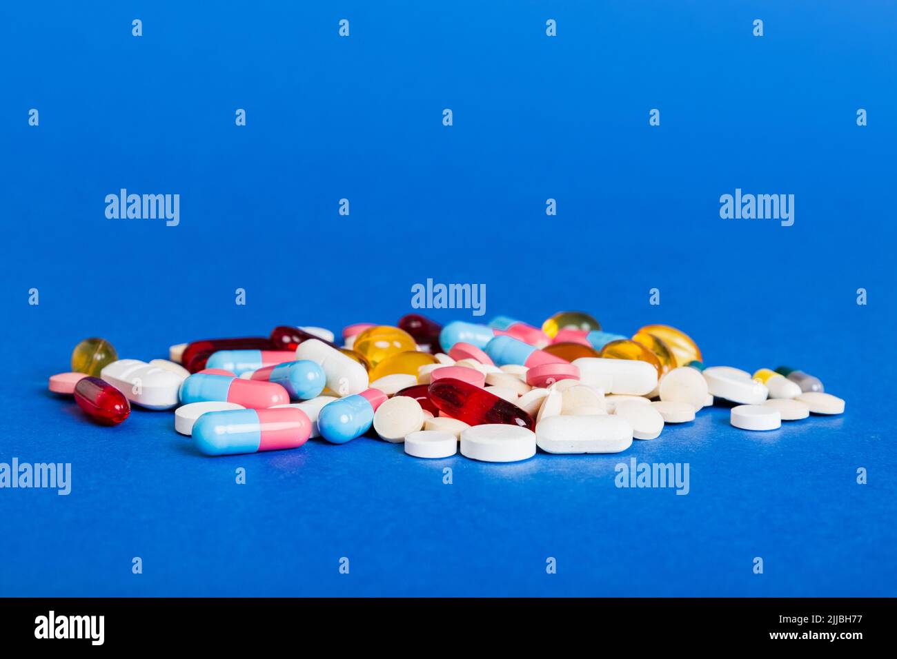 Many different colorful medication and pills perspective view. Set of ...