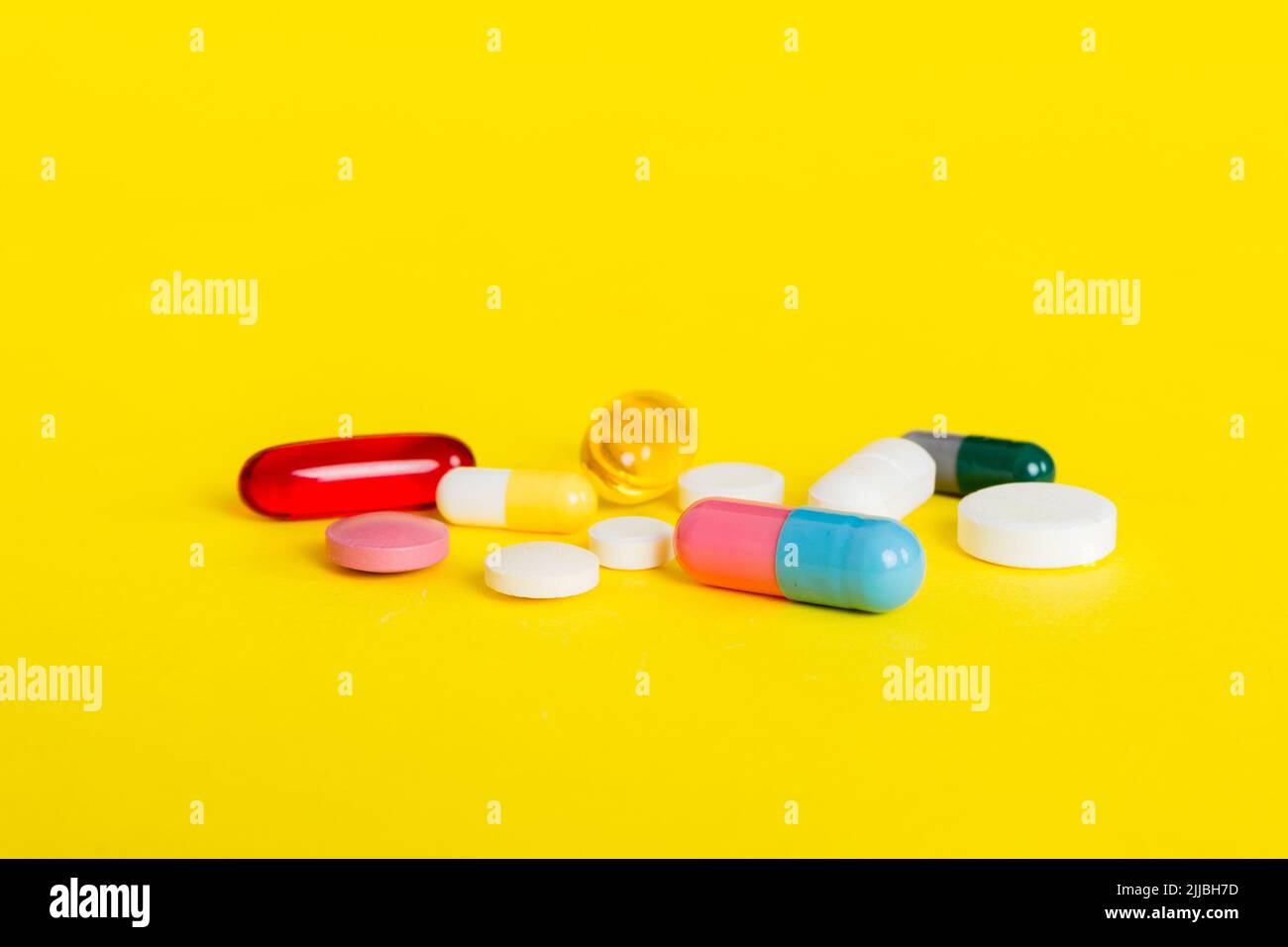 Many different colorful medication and pills perspective view. Set of ...