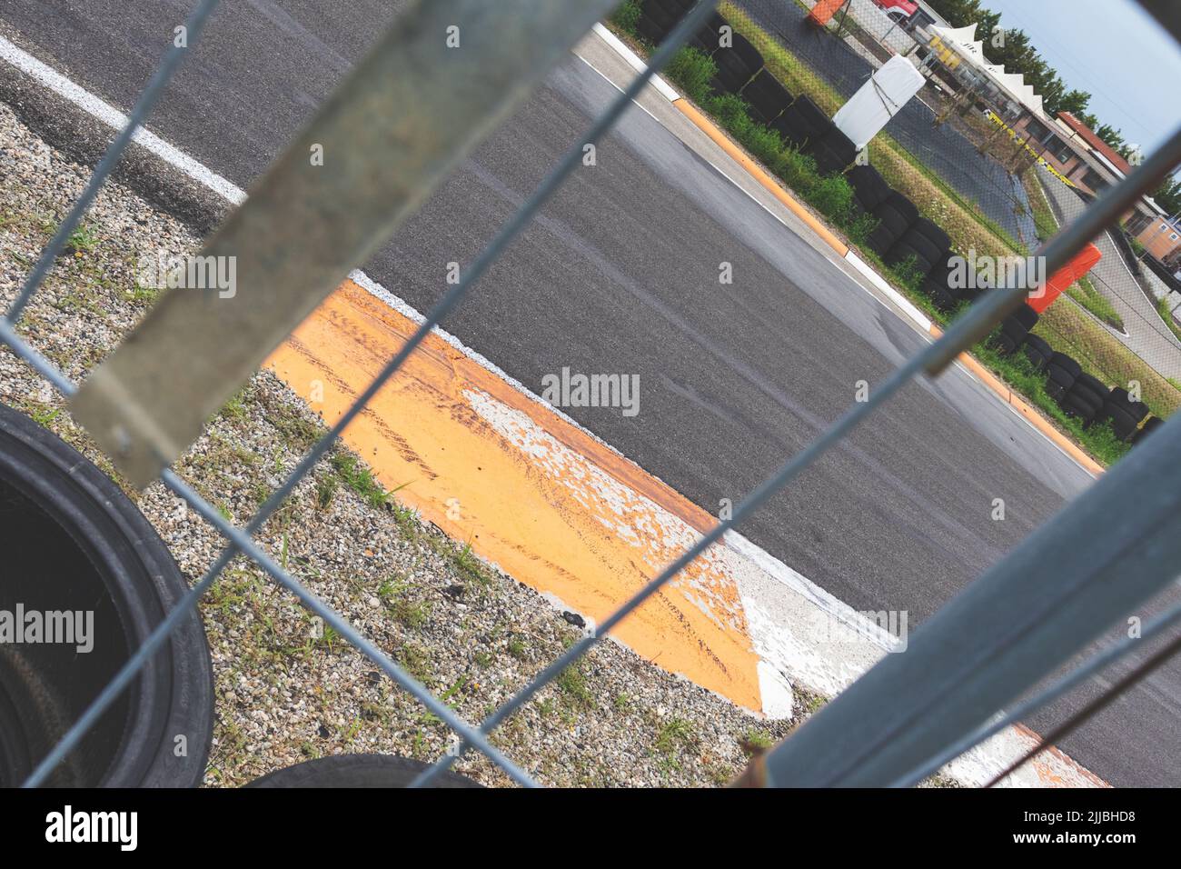 High angle view of a racetrack. View from the barriers. Copy space ...