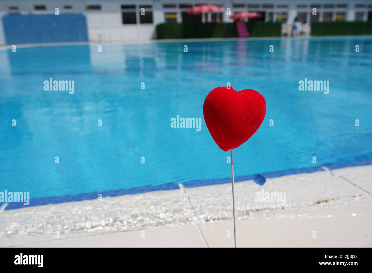 Picture of wet red heart by the pool. Valentine's Day love heart nature ...