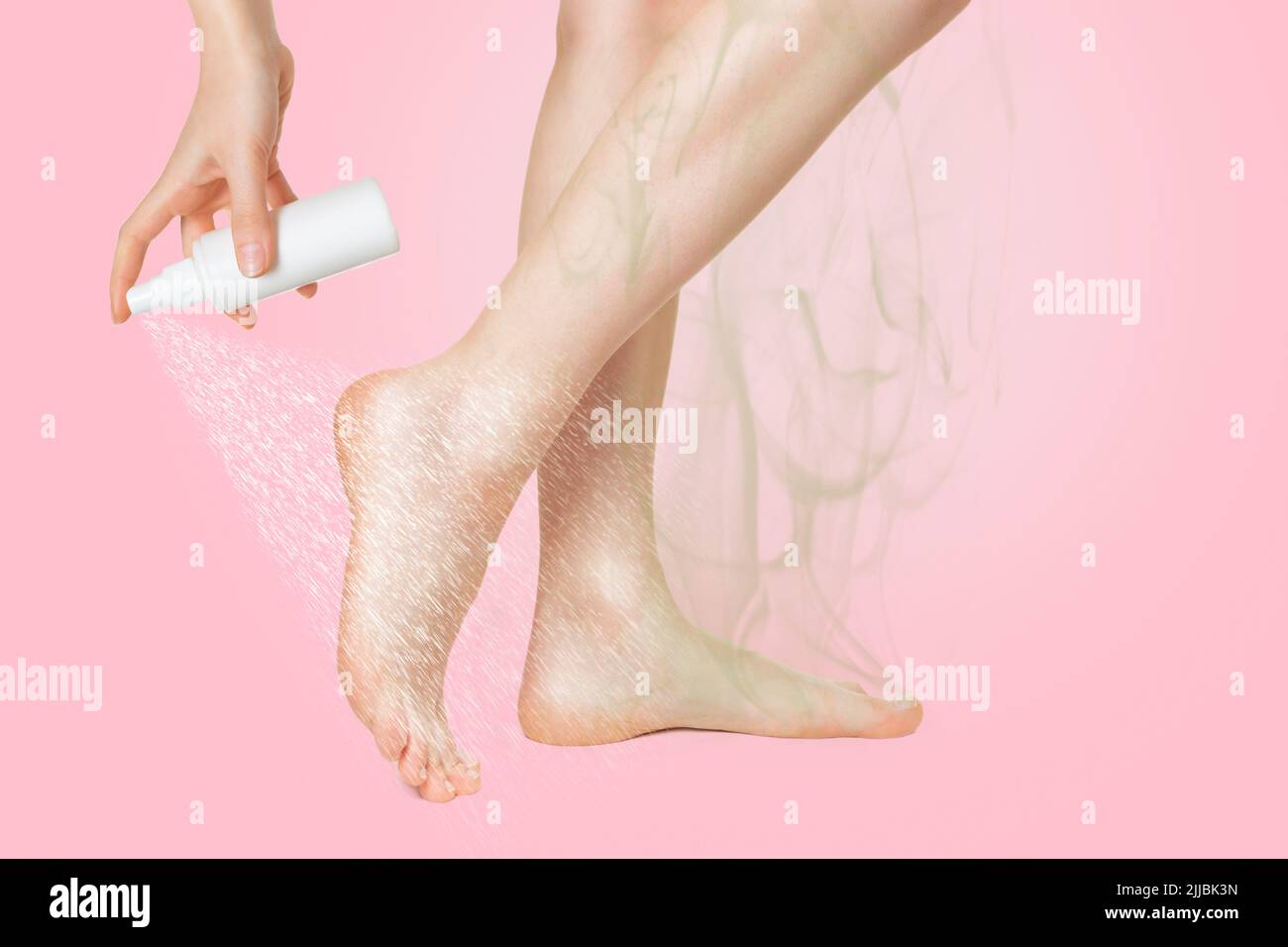 Women's smooth legs with a smell coming from them, shown in profile, on ...