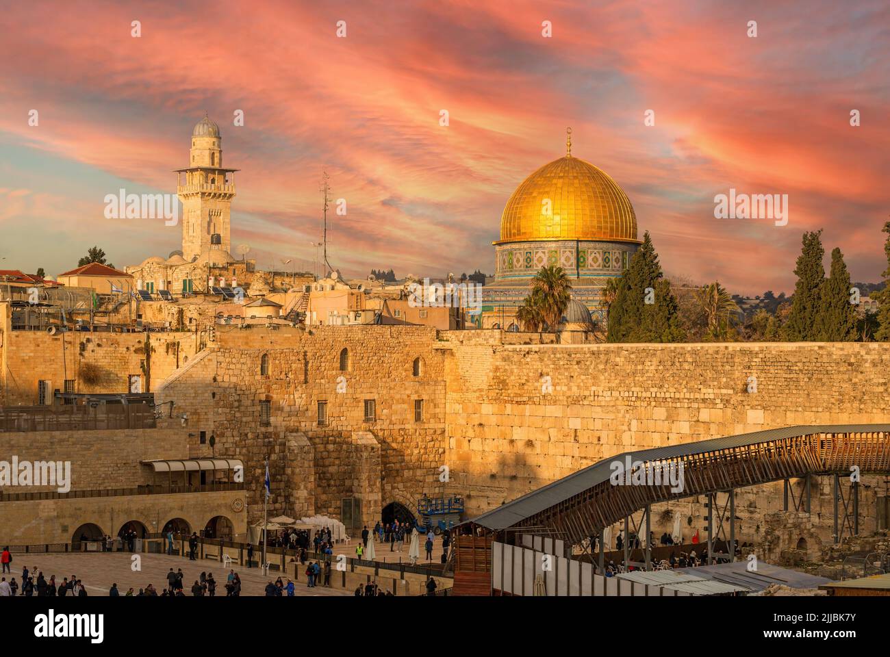 Western Wall Plaza, the Temple Mount at sunset, Jerusalem Stock Photo ...
