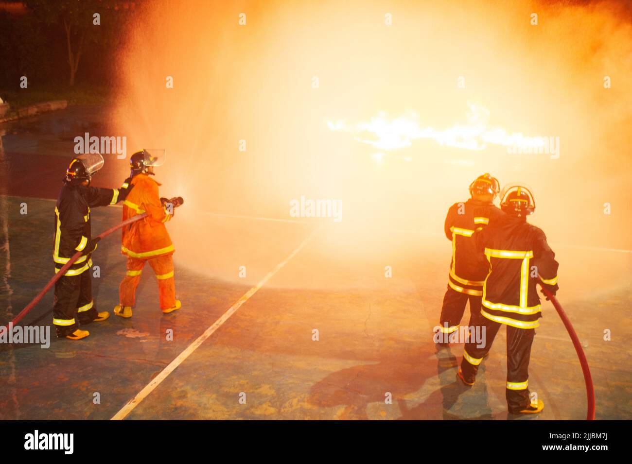 Firefighters put out fires using large cylinders to spray water. which ...