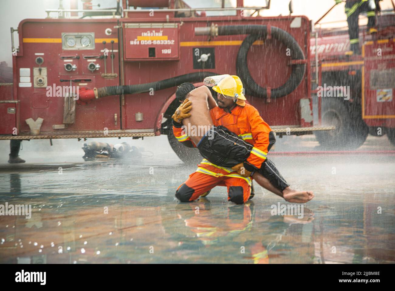 Unidentified firefighters were trained to help the man who had suffered ...