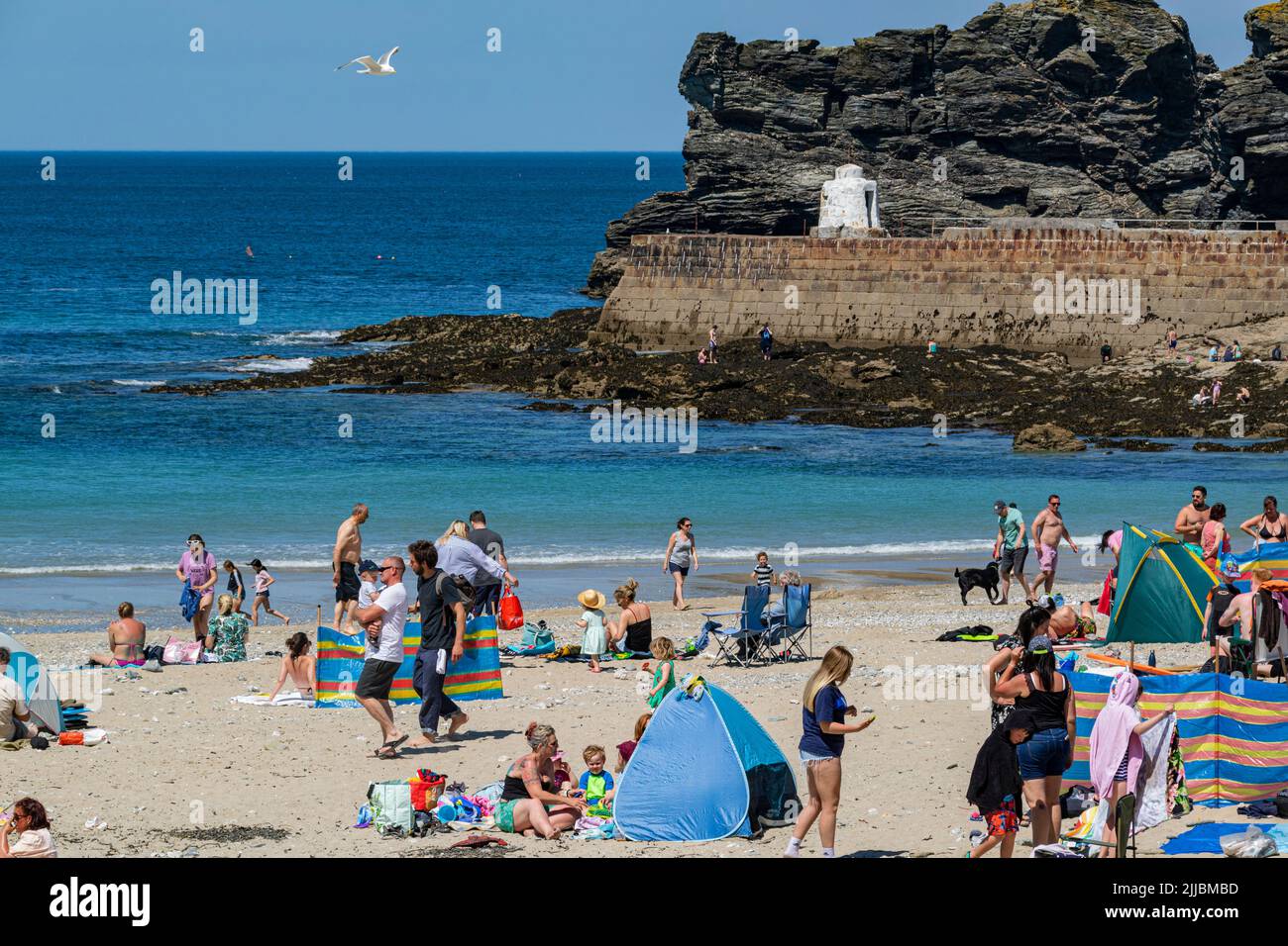 Low Tide View of Portreath Beach on a Busy Early Summer’s Day With ...