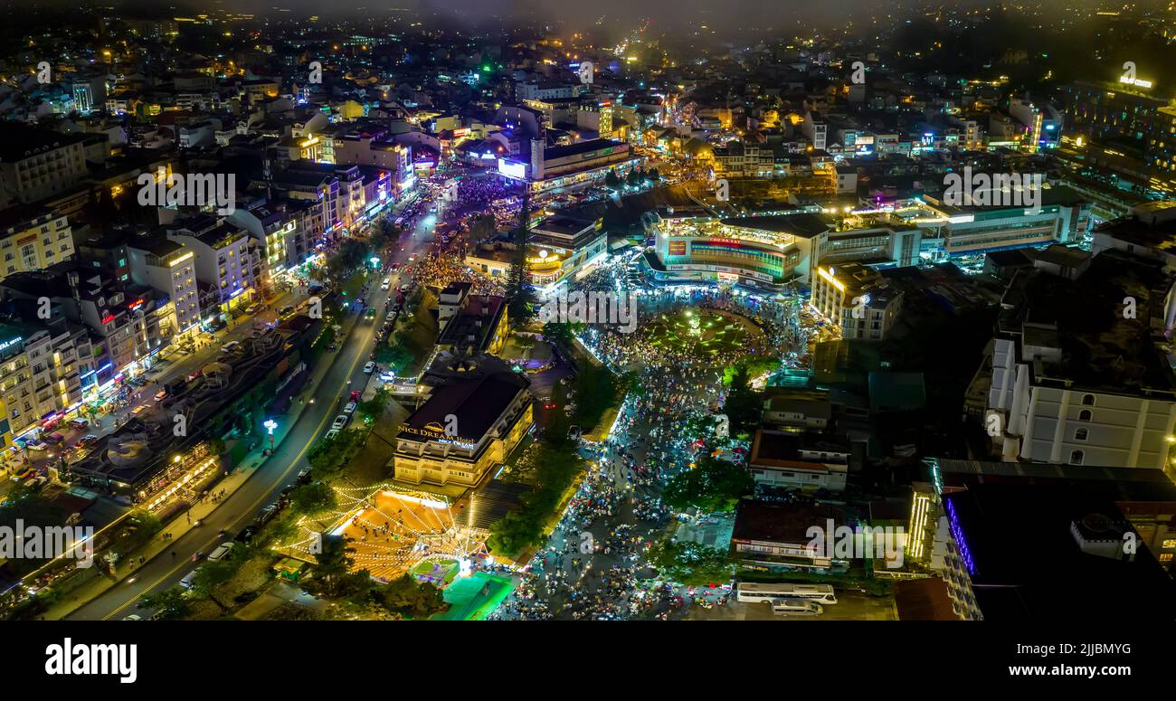 Aerial view of Da Lat city night beautiful tourism destination in ...