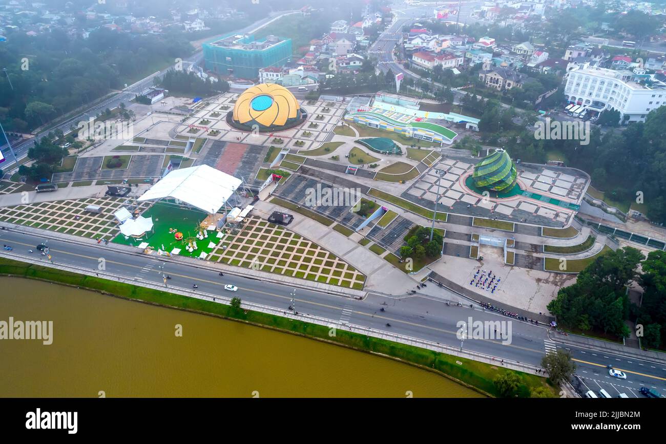 Aerial view of Sunflower Building at Lam Vien Square with square ...