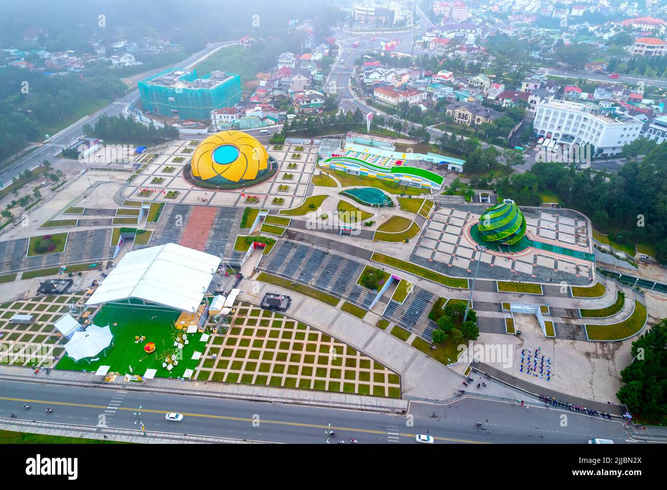 Aerial view of Sunflower Building at Lam Vien Square with square ...