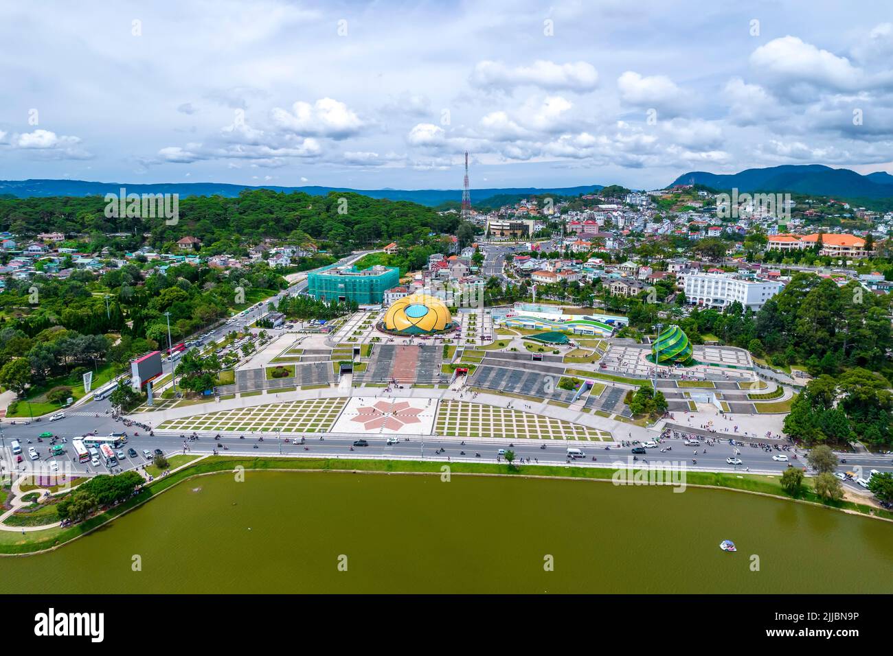 Aerial view of Sunflower Building at Lam Vien Square with square ...