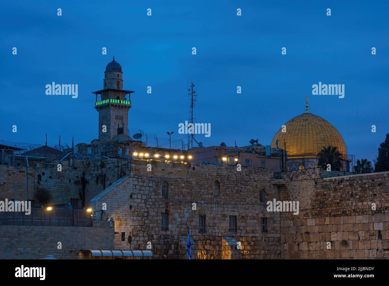 Dome Of The Rock and Western Wall in Jerusalem Old City at blue hour ...