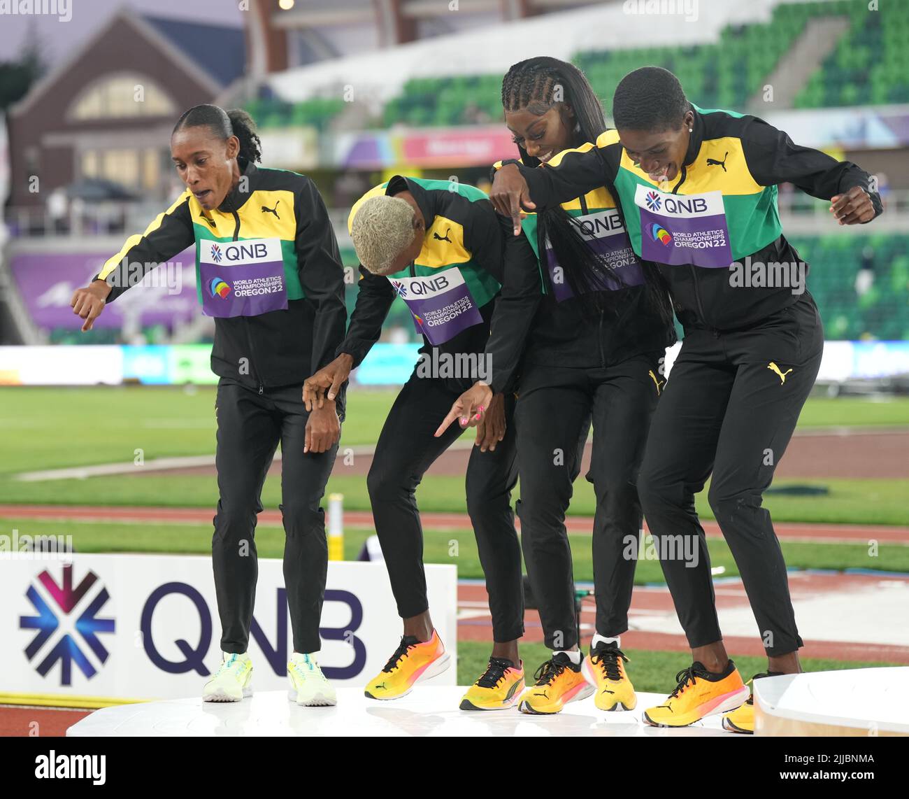 Eugene, USA. 24th July, 2022. Silver medalists Stephenie Ann McPherson ...
