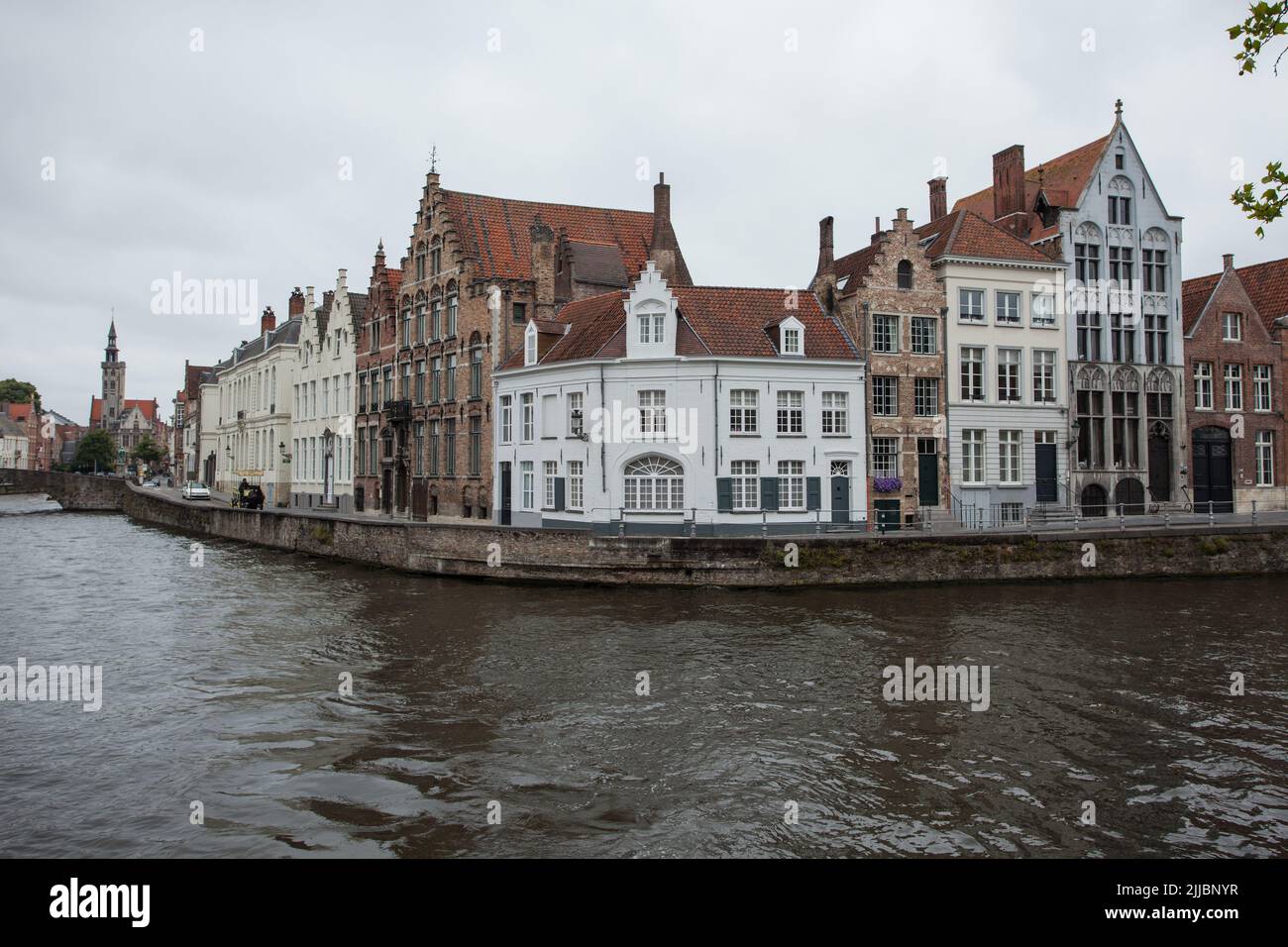 Bruges, Belgium, West Flanders, City scene with old buildings and water ...