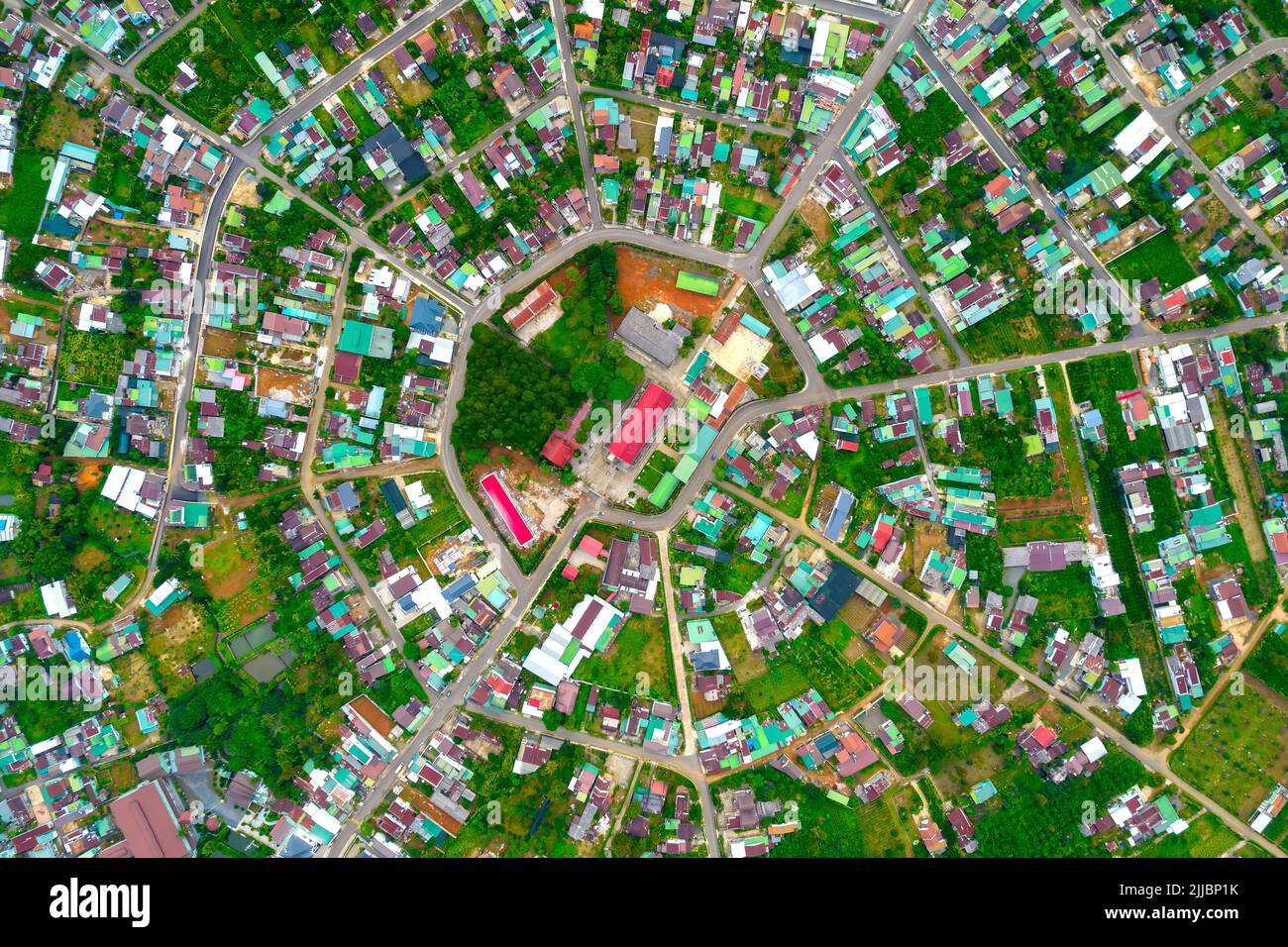 Residential area in Bao Loc city, Vietnam seen from above with the ...
