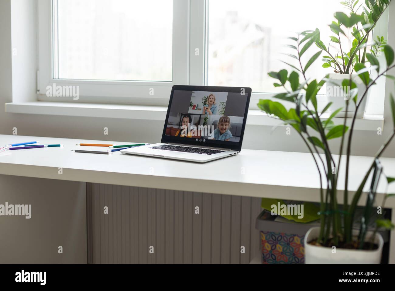 Concept of homeschooling or e-learning, laptop chat Stock Photo - Alamy