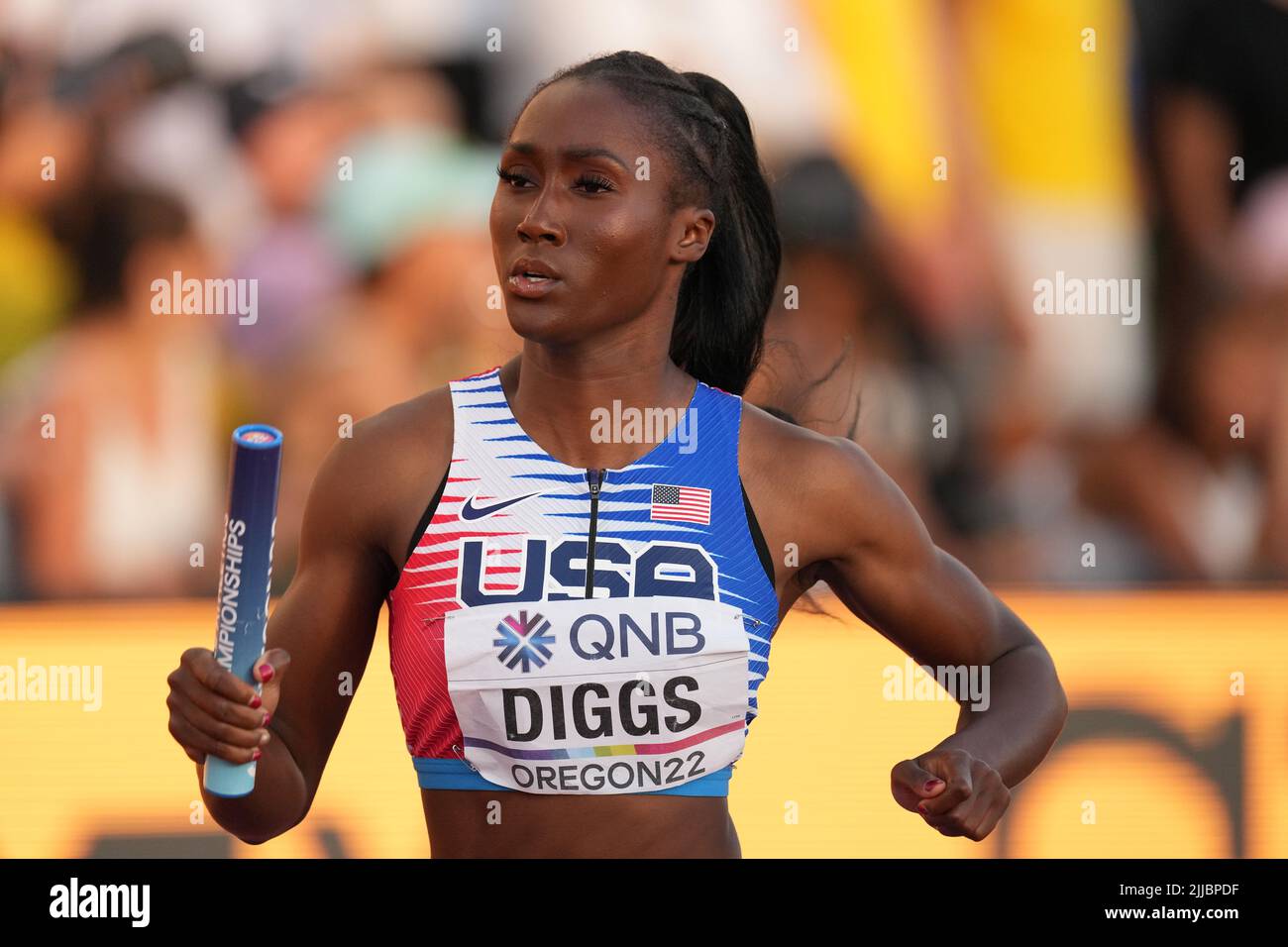 Eugene, USA. 24th July, 2022. Talitha Diggs of team USA sprints during ...