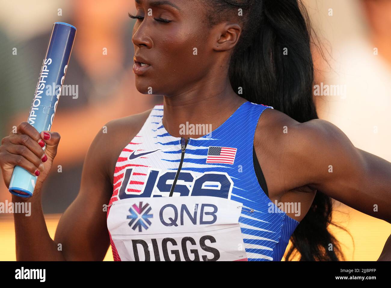 Eugene, USA. 24th July, 2022. Talitha Diggs of team USA sprints during ...
