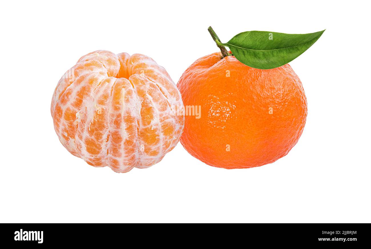 Mandarin, tangerine citrus fruit with leaf isolated on white background ...