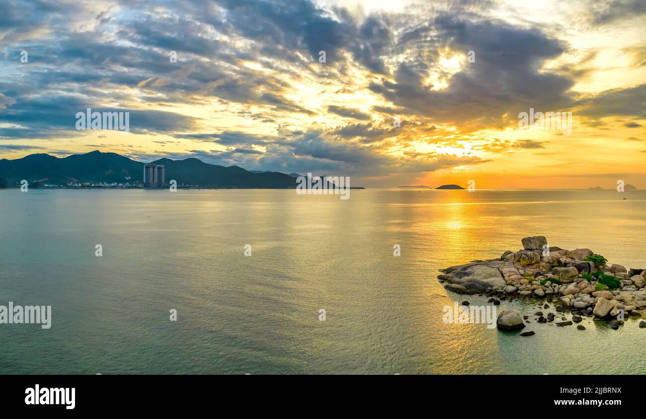 Landscape sunrise on Hon Chong cape, Nha Trang, Vietnam. A peaceful ...
