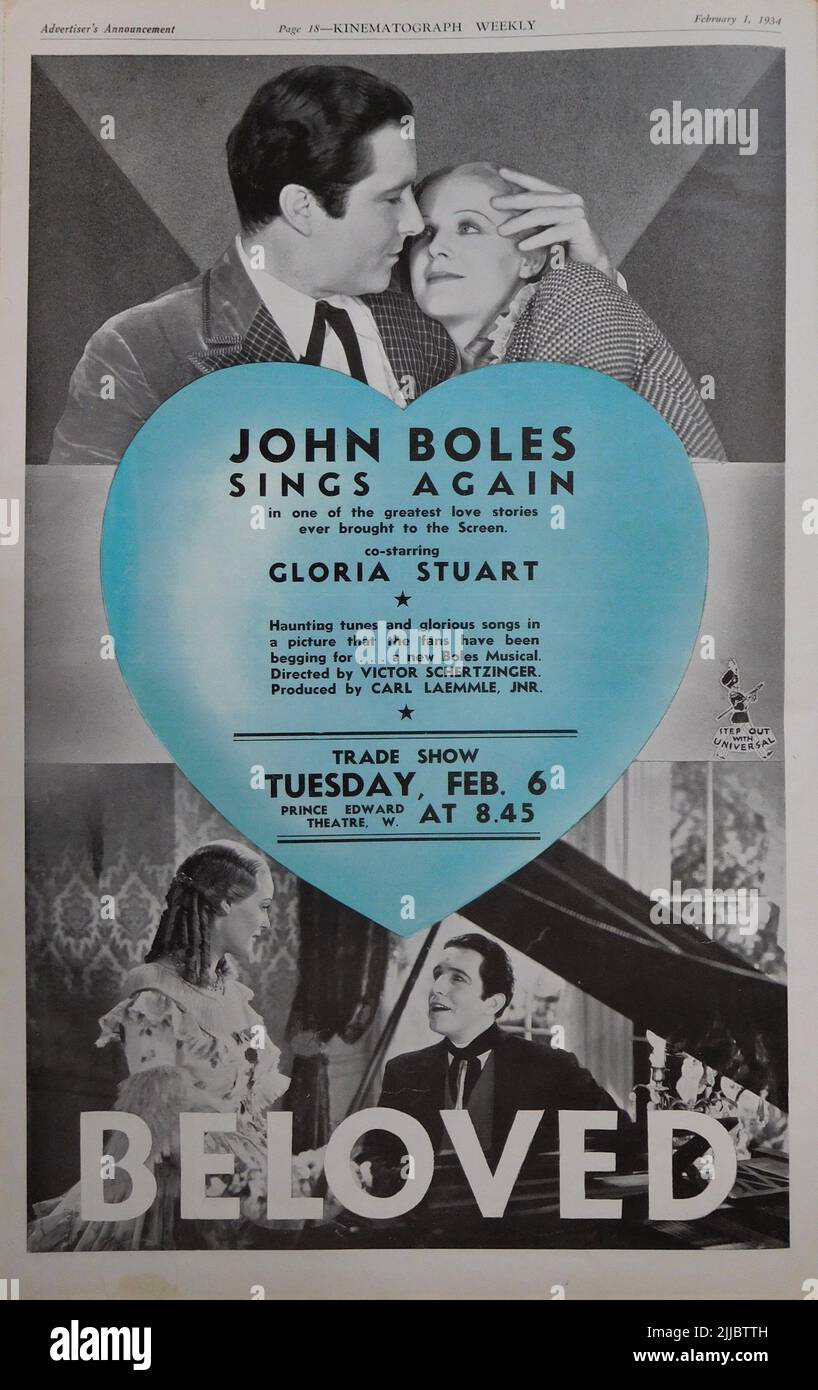 JOHN BOLES and GLORIA STUART in BELOVED 1934 director VICTOR SCHERZINGER Universal Pictures ...