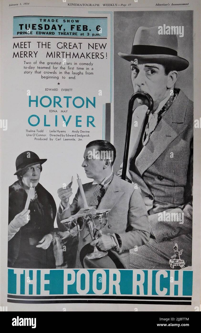 EDWARD EVERETT HORTON and EDNA MAY OLIVER in THE POOR RICH 1934 ...