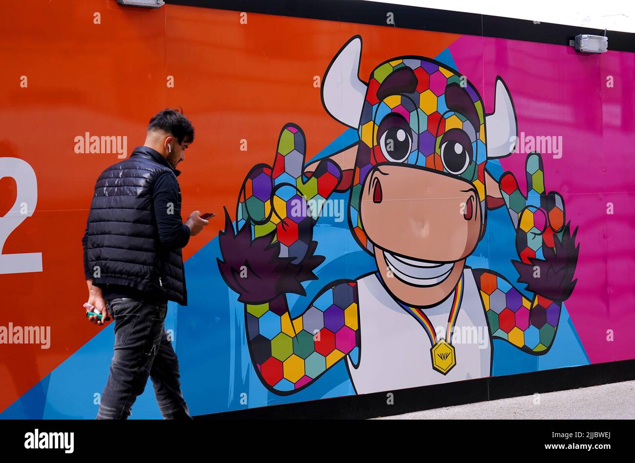 A sign displaying Perry the Mascot ahead of the Commonwealth Games in ...