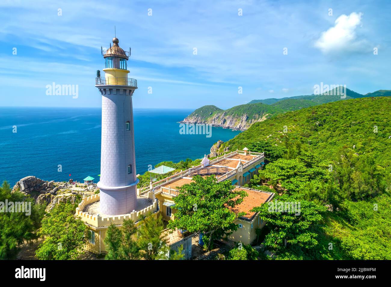 Aerial view Dai Lanh lighthouse, Phu Yen, Vietnam. This is the ...