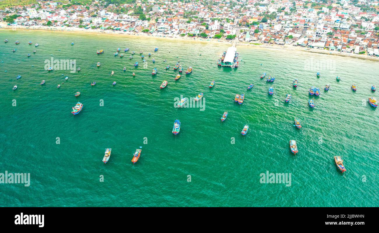 Dai Lanh fishing village seen from above with hundreds of boats ...