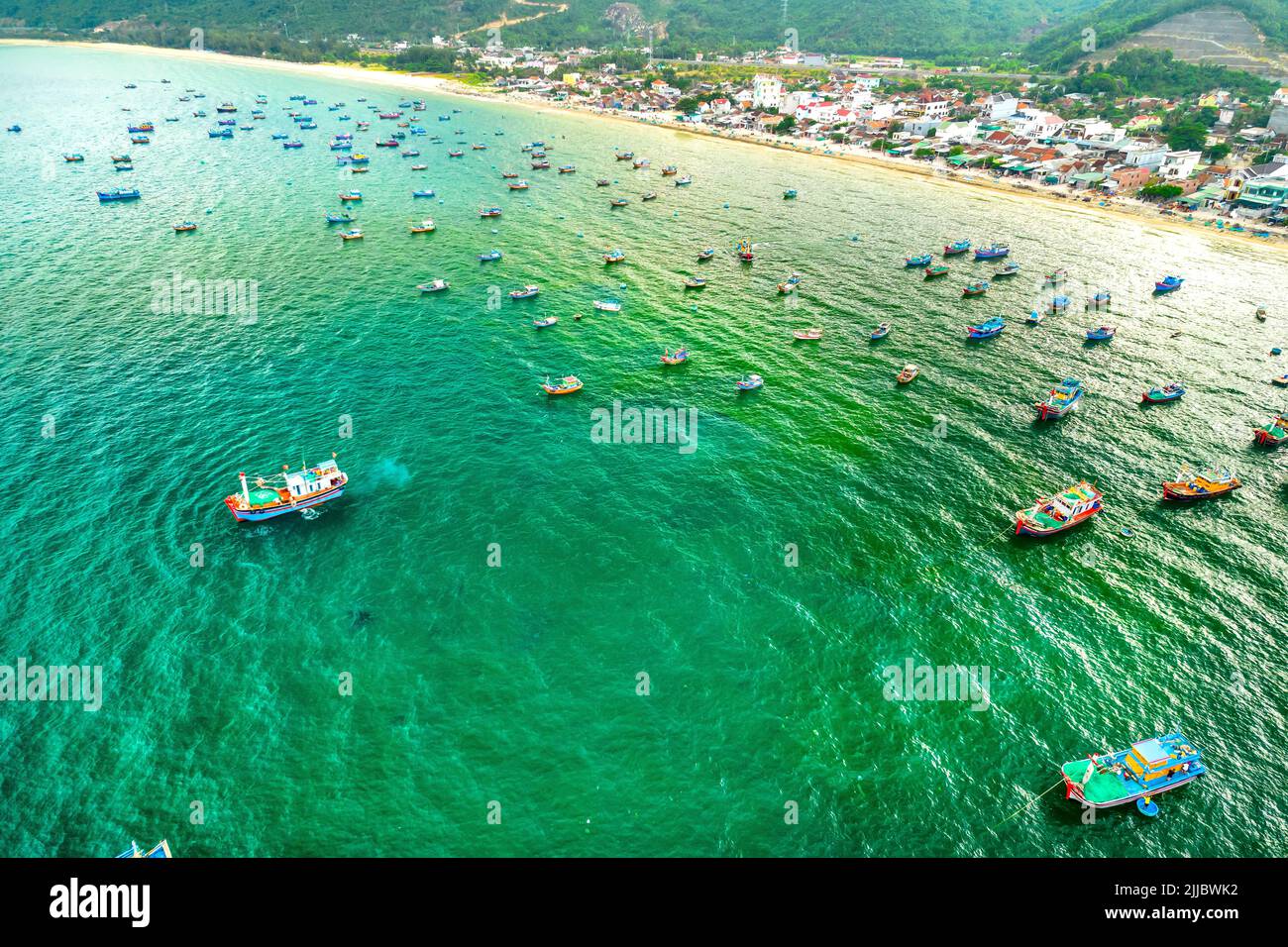 Dai Lanh fishing village seen from above with hundreds of boats ...