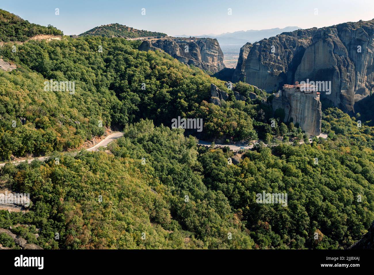 The view on the Monastery of Rousanou located on the rocks of Meteora ...