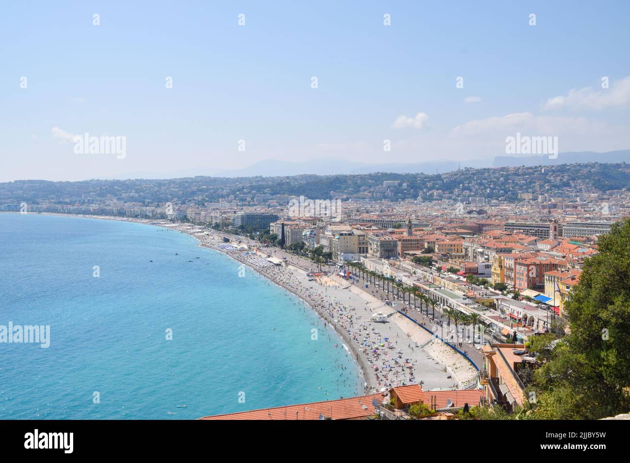 Aerial panoramic view of the sea, beach and city. Nice, South of France ...