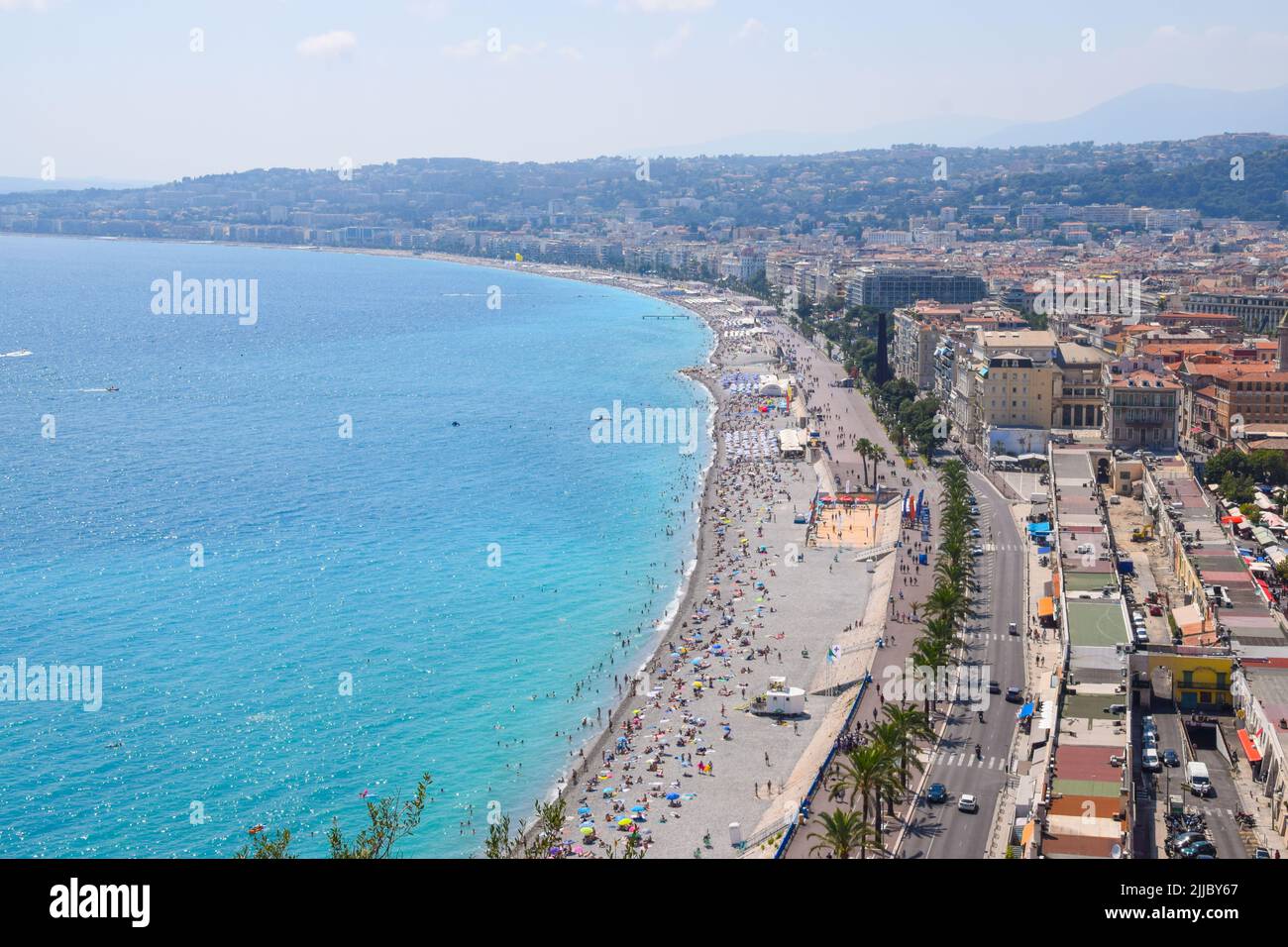 Aerial panoramic view of the sea, beach and city. Nice, South of France ...