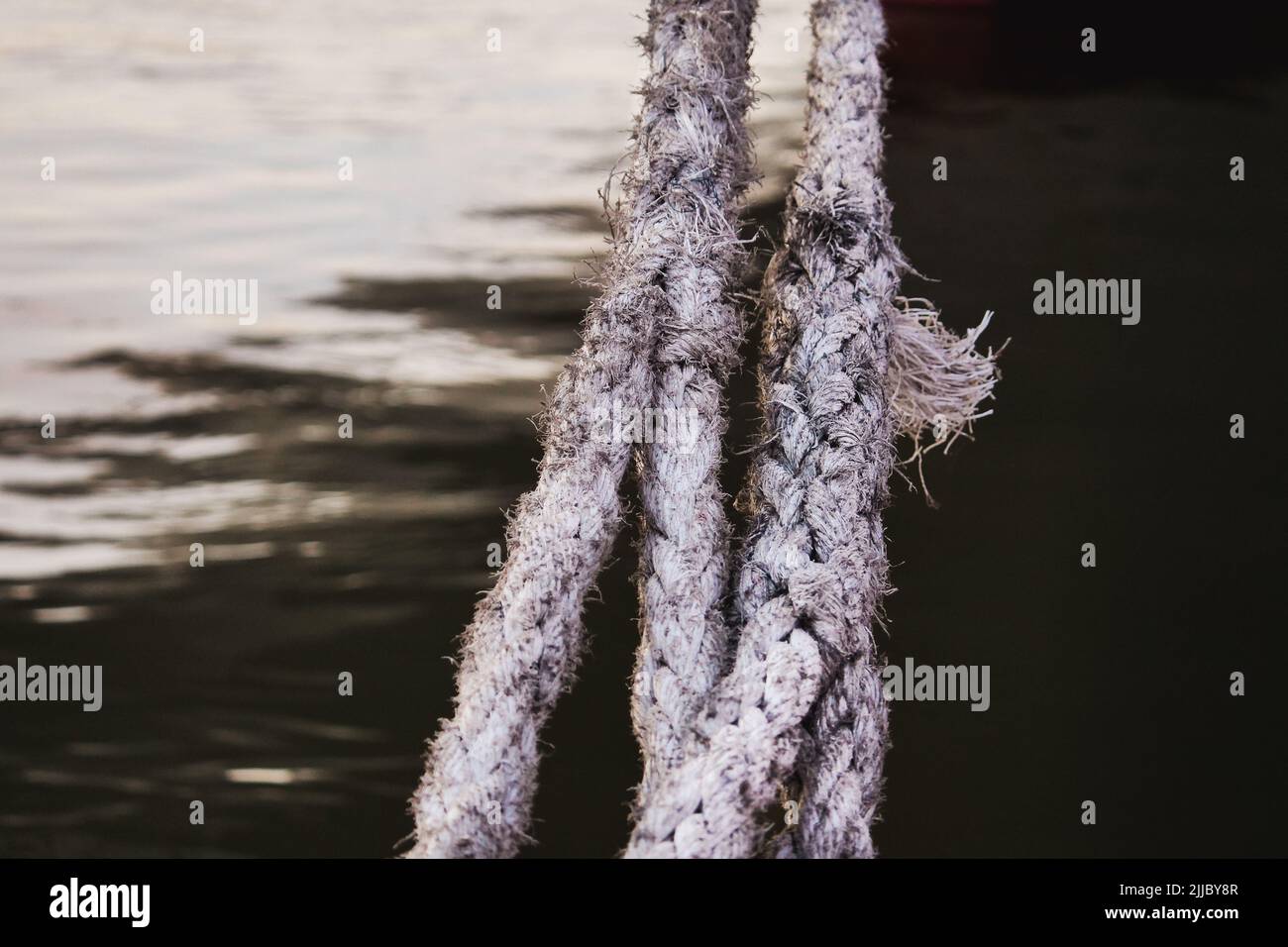 Detail of rope of sailing ship attached to bollard at sunset Stock ...