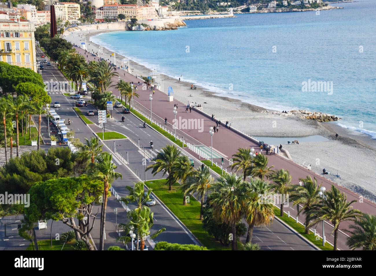 Aerial panoramic view of Promenade des Anglais and Quai des Etats Unis ...