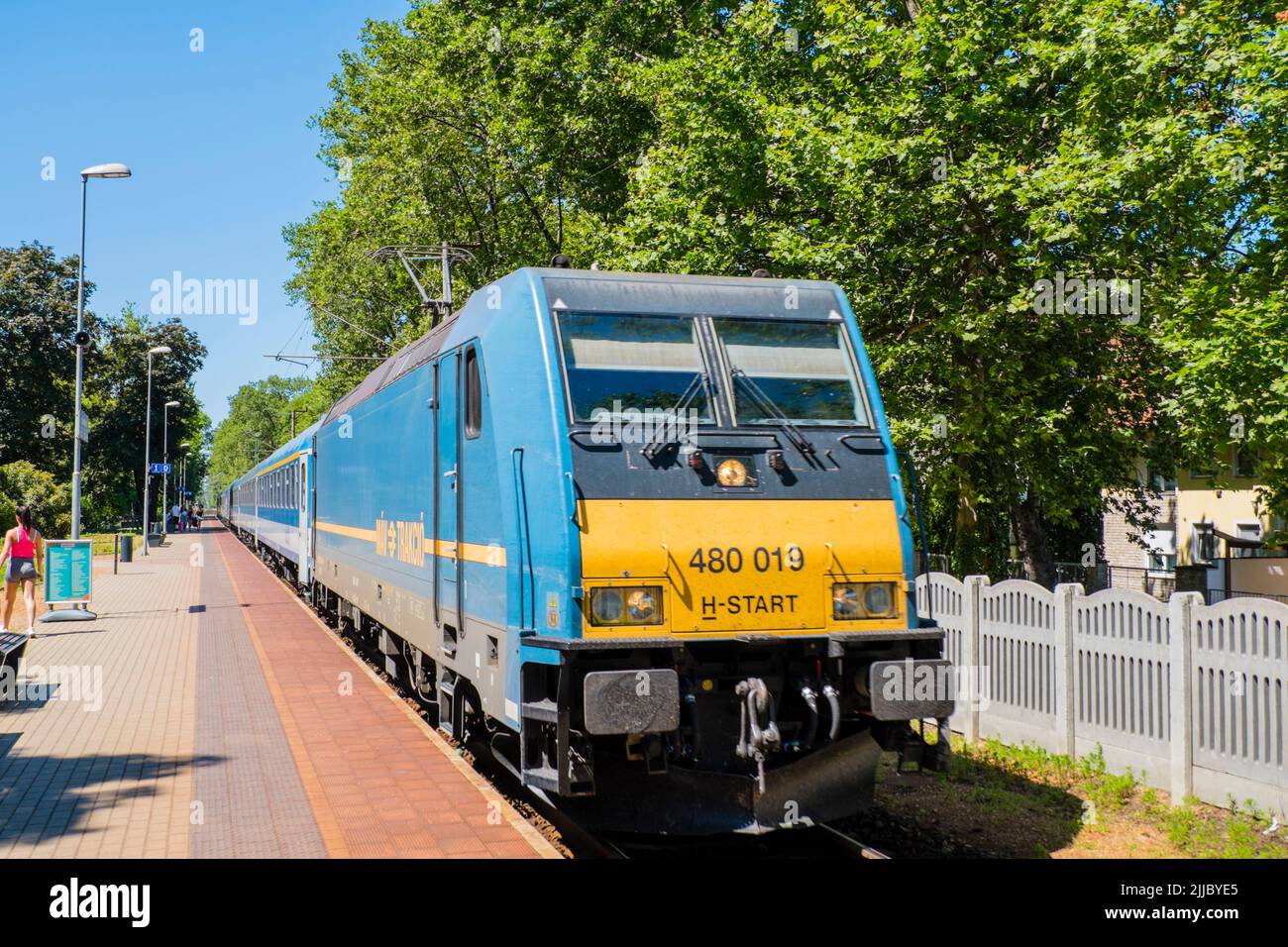 Train, railway station, Balatonfoldvar, Lake Balaton, Hungary Stock ...