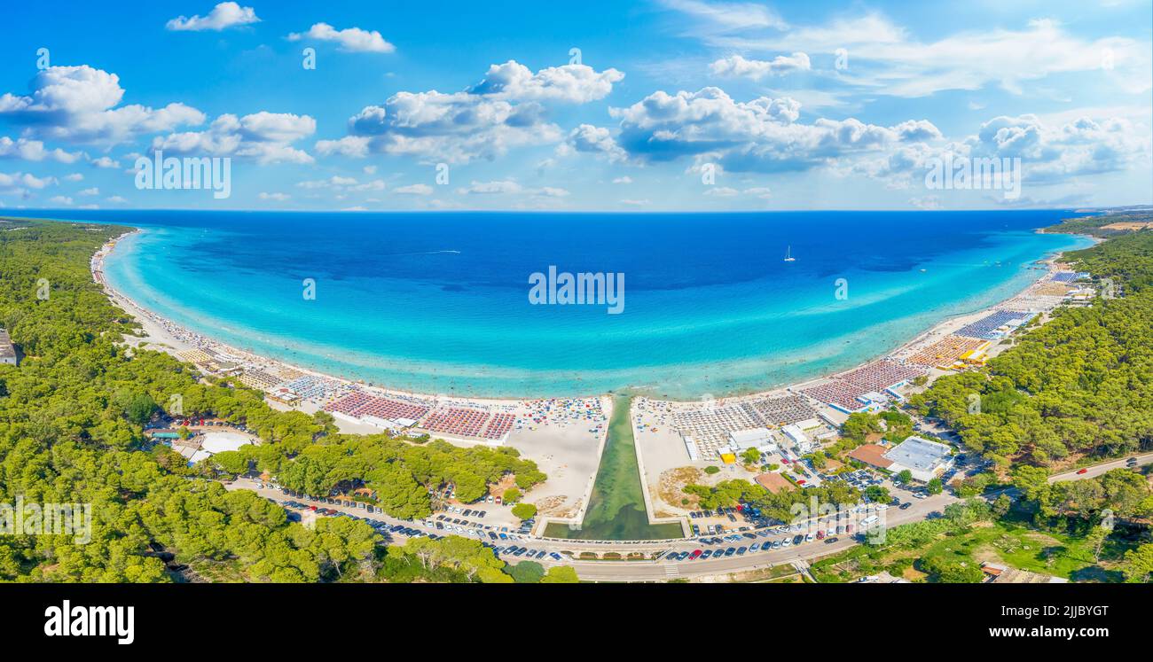 Aerial view with amazing turquoise water and sandy beaches of Apulia ...