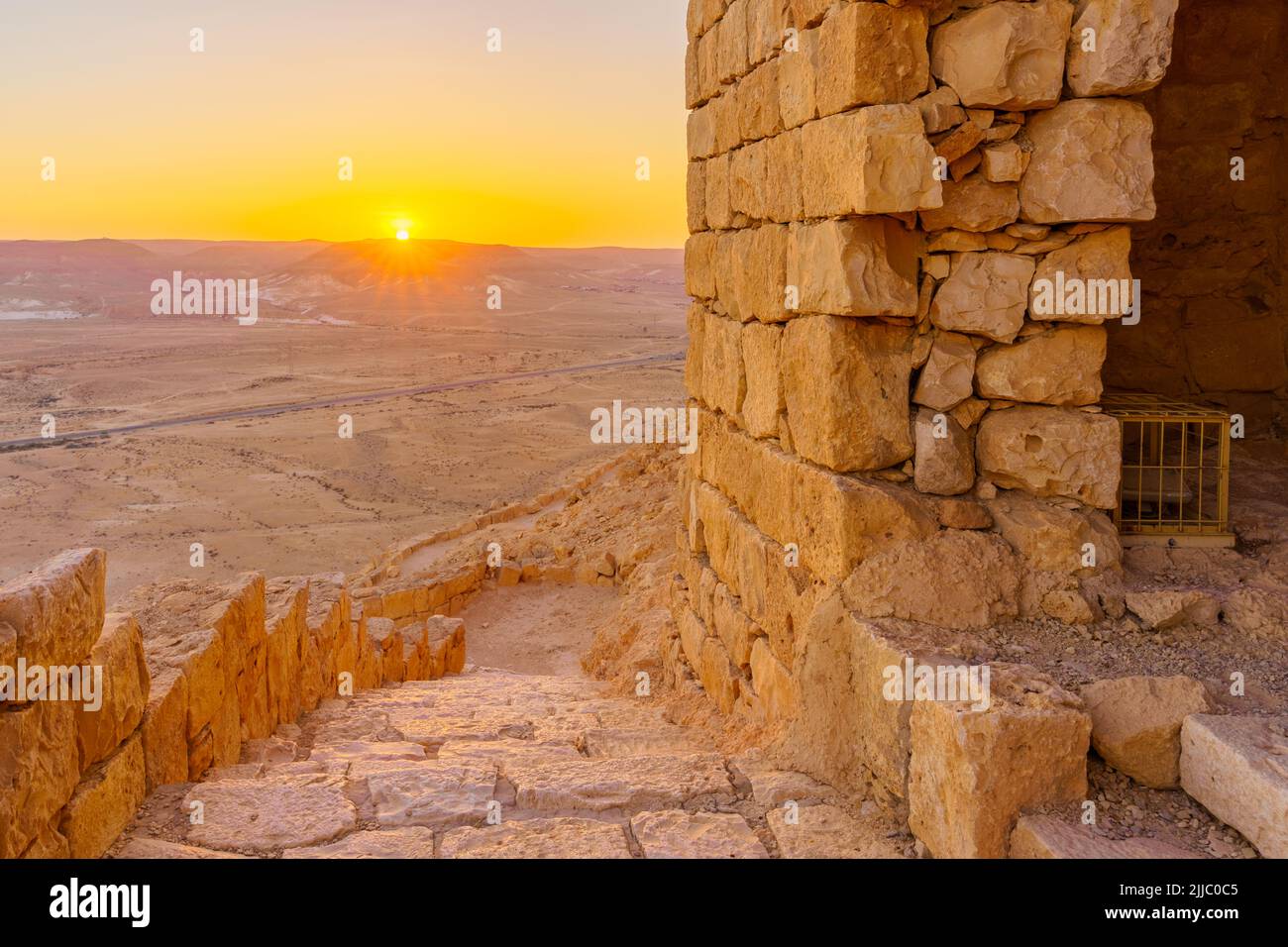 Sunset view with ancient ruins, in the Nabataean city of Avdat, the ...