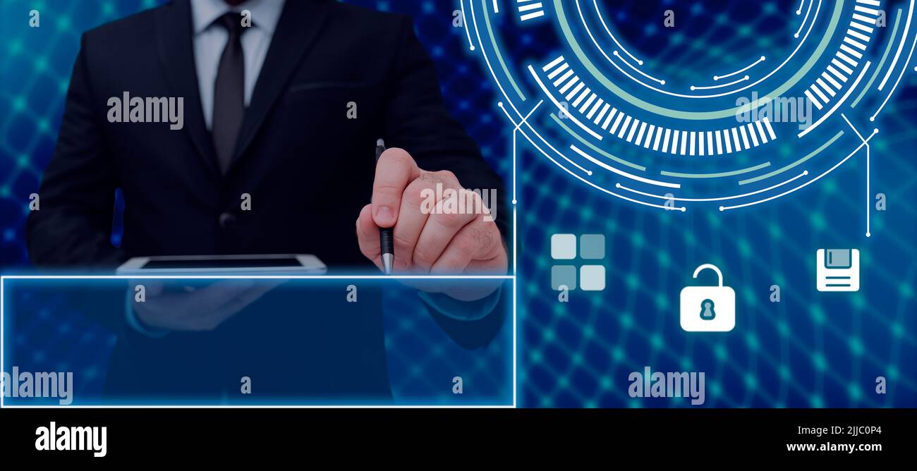 Man Holding Pen And Tablet In Hands Pointing On Digital Display With ...