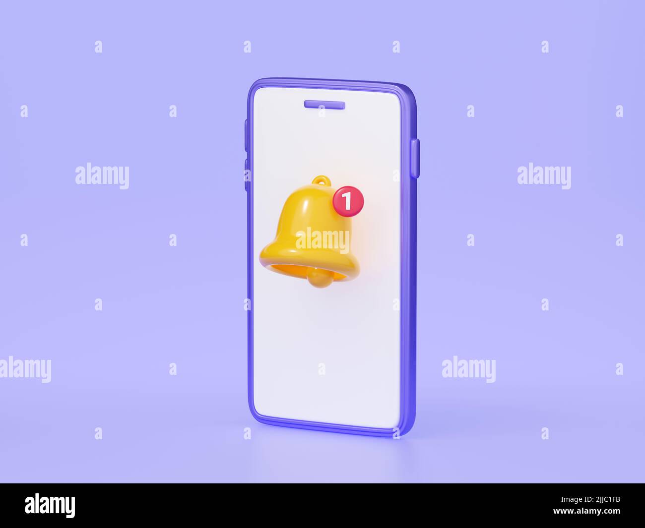 Notification bell on mobile phone screen 3d render Stock Photo - Alamy