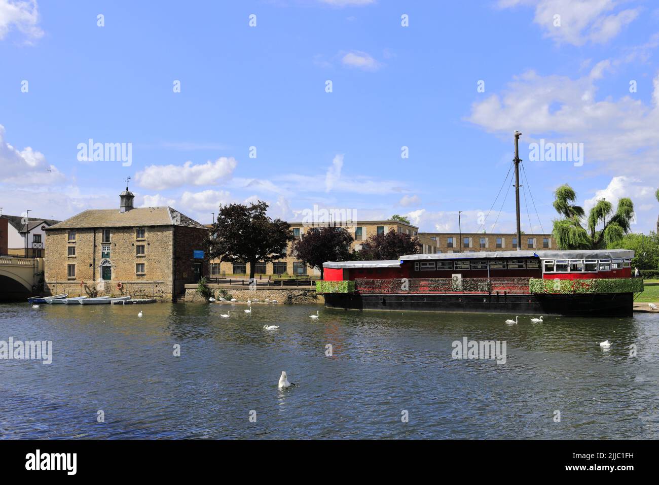 The Grain Barge restaurant, river Nene embankment, Peterborough City ...