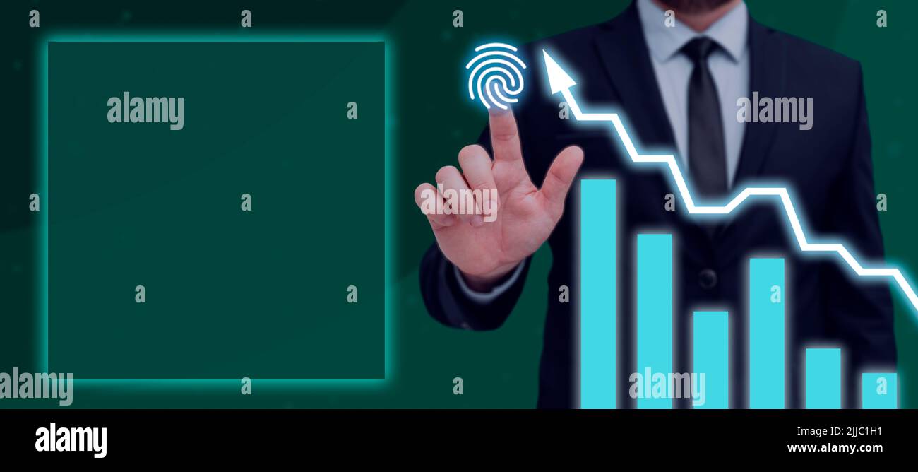 Businessman Pointing On Fingerprint And Presenting Crucial Data Charts ...