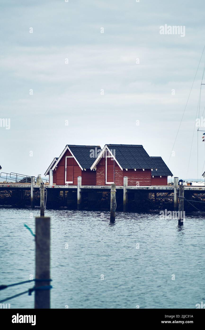 Tiny red houses at the Harbour of Struer, Denmark Stock Photo - Alamy