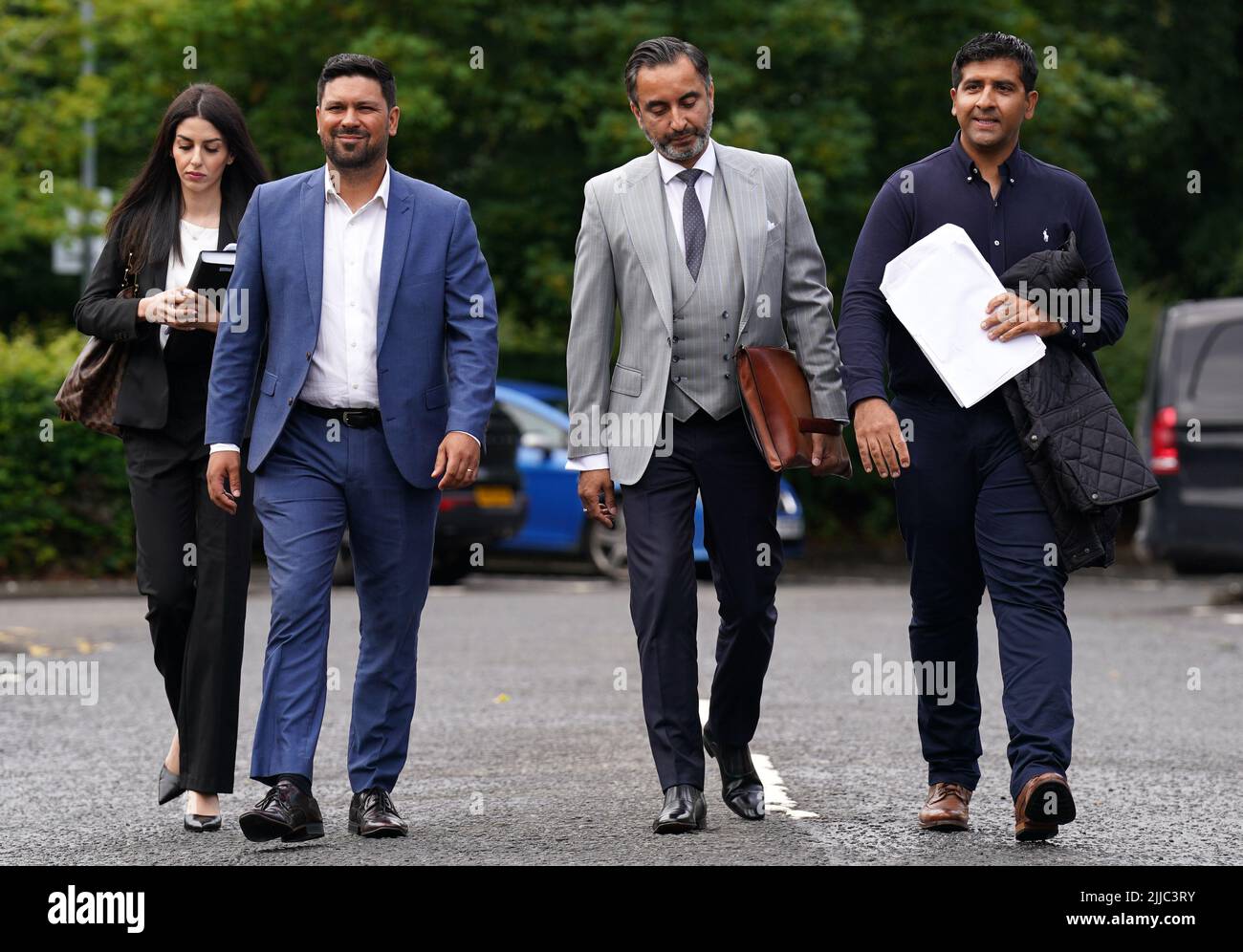 Qasim Sheikh, Aamer Anwar and Majid Haq (left-right) arrive for a press ...