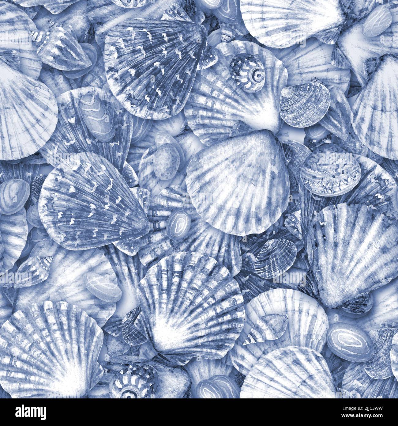 Watercolor seashell, stone seamless pattern. Hand drawn sea shells and ...
