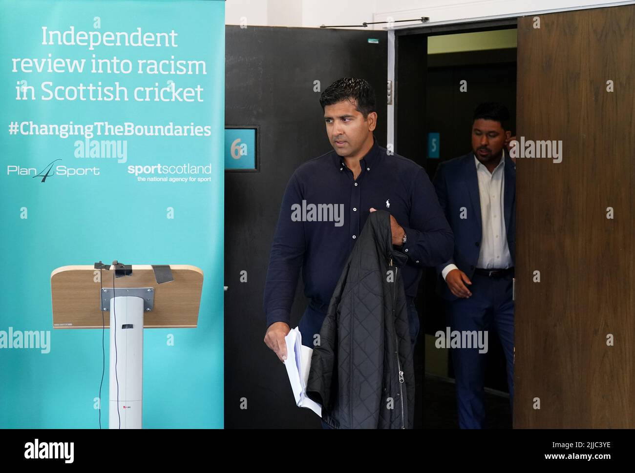 Majid Haq and Qasim Sheikh during a press conference at Stirling Court ...