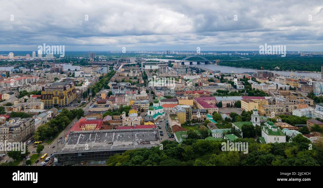 An aerial view of modern buildings surrounded by trees Stock Photo - Alamy